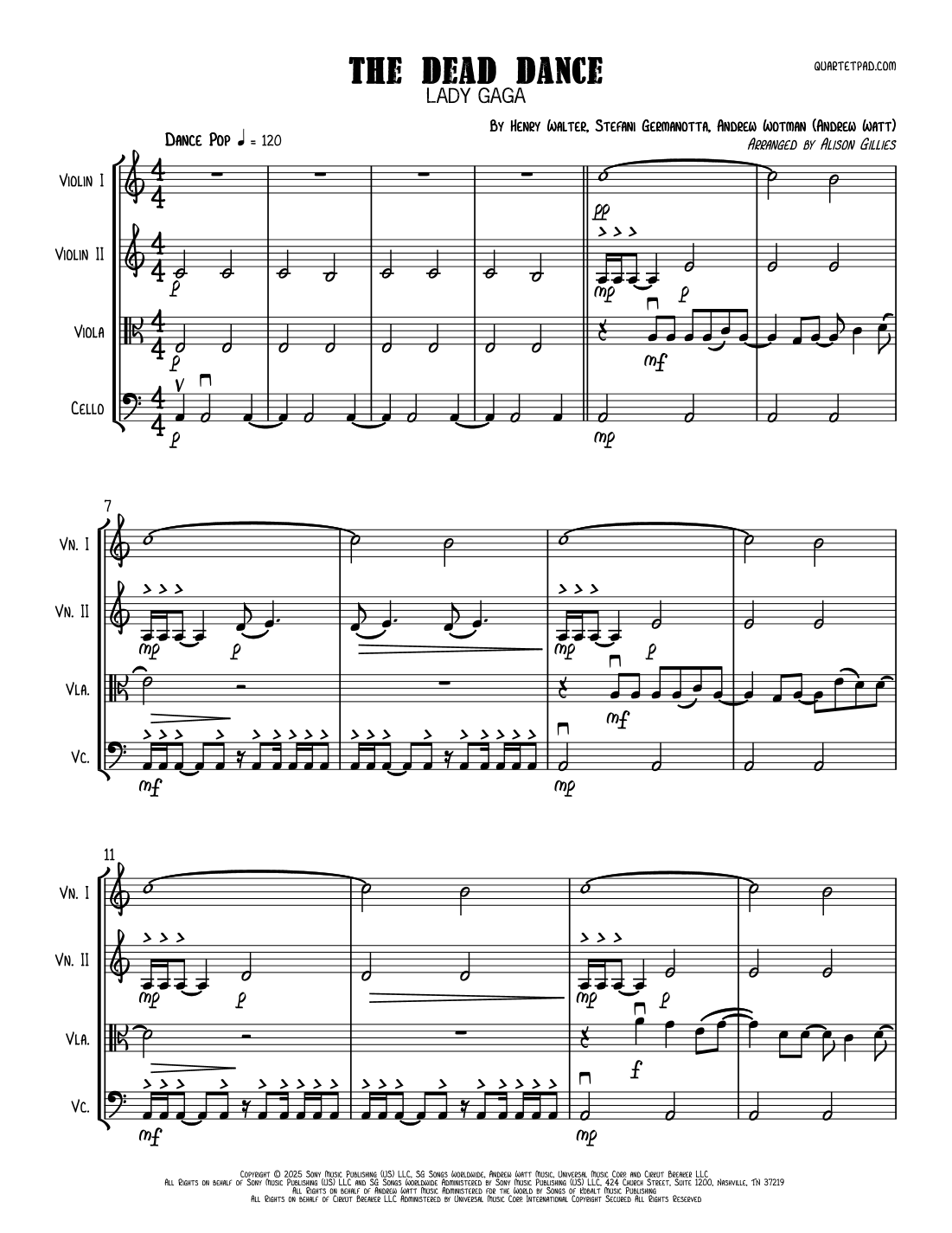 The Dead Dance (arr. Alison Gillies) by Lady Gaga Sheet Music for ...