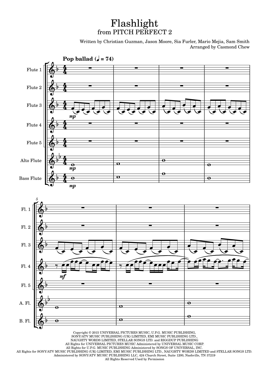 Flashlight (arr. Casmond Chew) by Jessie J. Sheet Music for Woodwind Ensemble at Sheet Music Direct