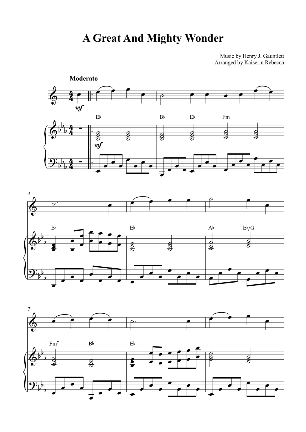 A Great and Mighty Wonder (arr. Kaiserin Rebecca) by Henry J. Gauntlett ...