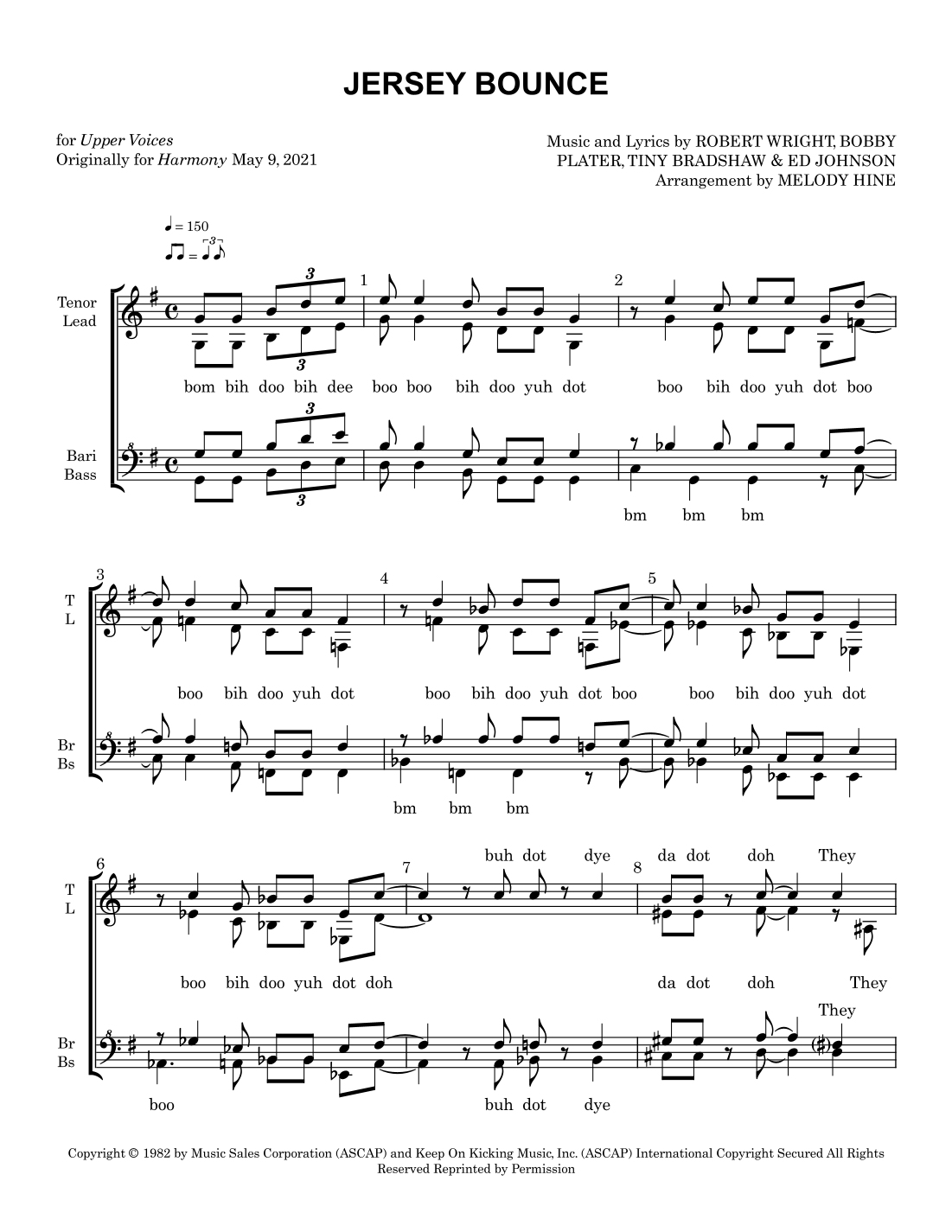 Jersey Bounce (arr. Melody Hine) by Ed Johnson Sheet Music for SSAA ...