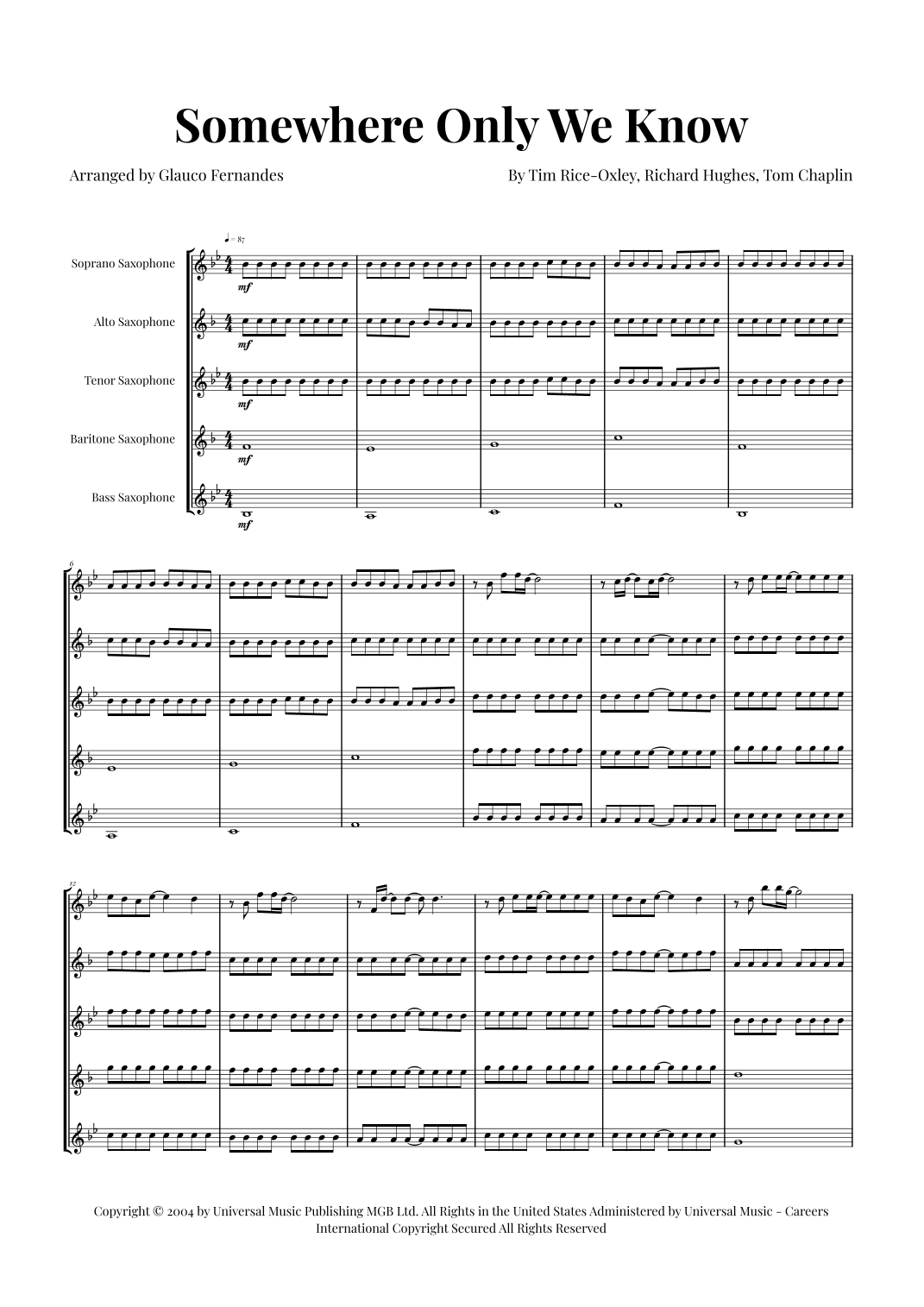 Somewhere Only We Know (arr. Glauco Fernandes) by Keane Sheet Music for ...