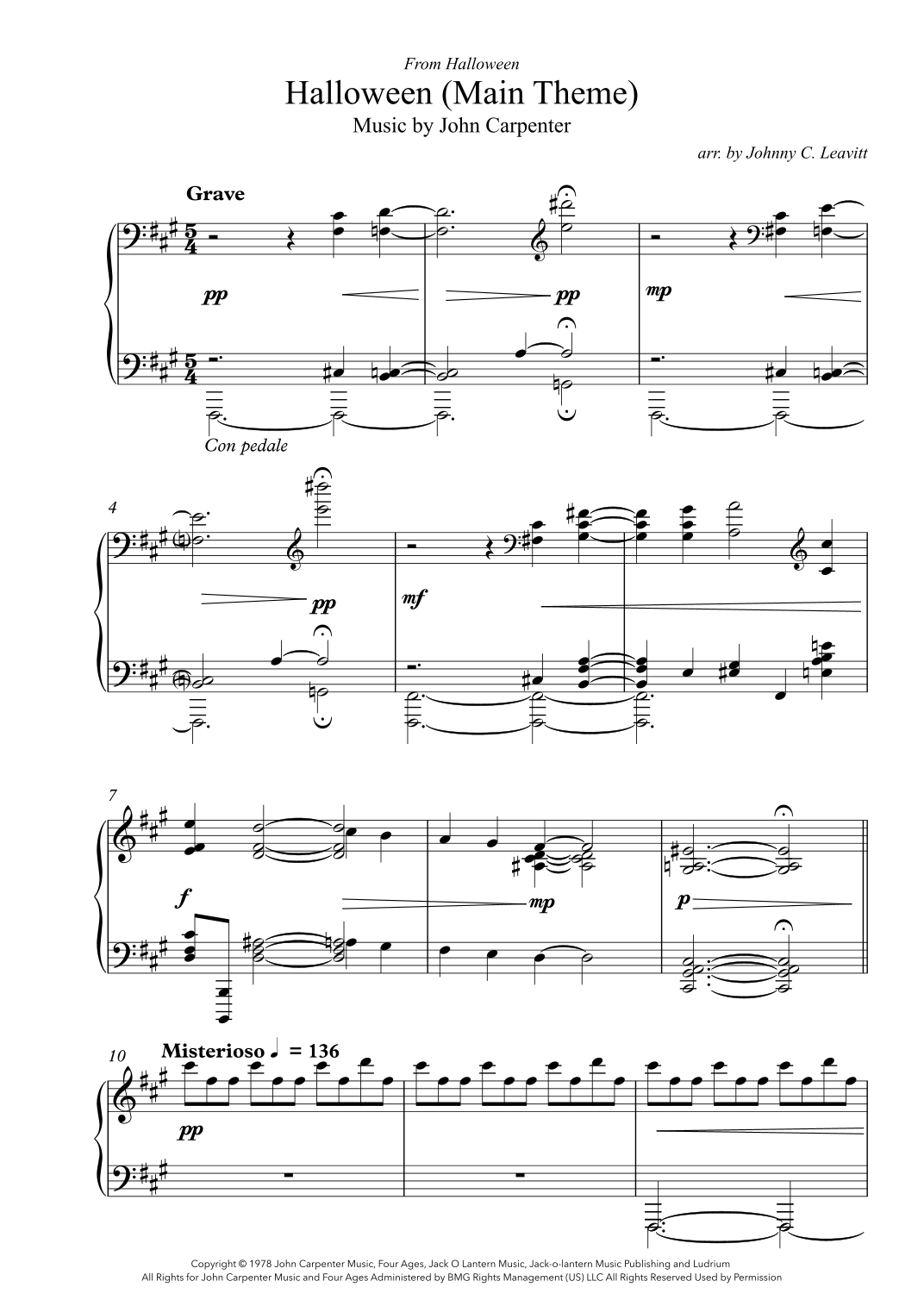 Halloween Theme (arr. Johnny C. Leavitt) by John Carpenter Sheet Music ...