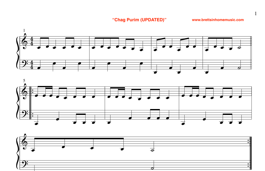Chag Purim (arr. Brett's In-Home Music) by Traditional (anonymous folk ...