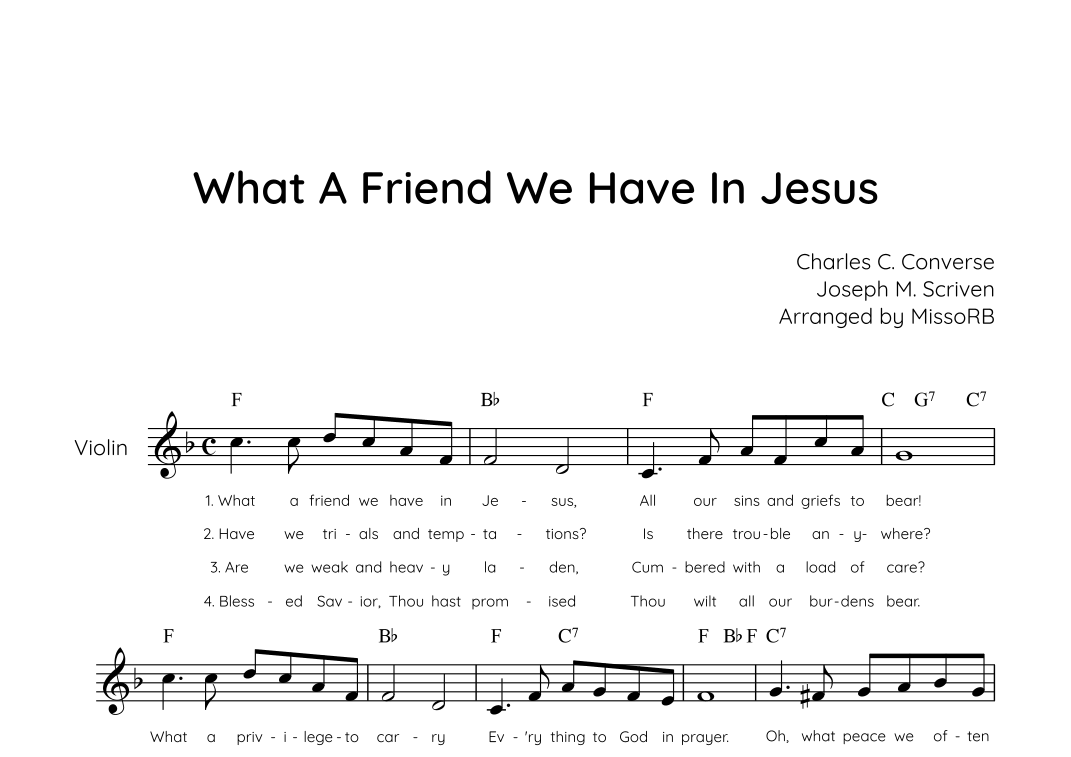 What a Friend We have in Jesus - Voice in F With Chords & Lyric - Easy ...