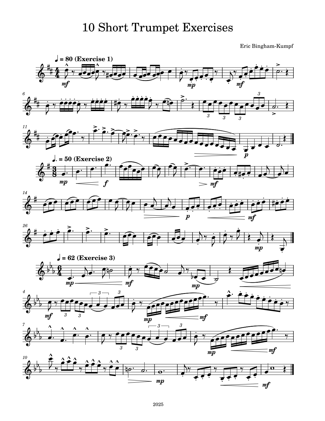10 Short Trumpet Exercises by Eric Bingham-Kumpf Sheet Music for ...