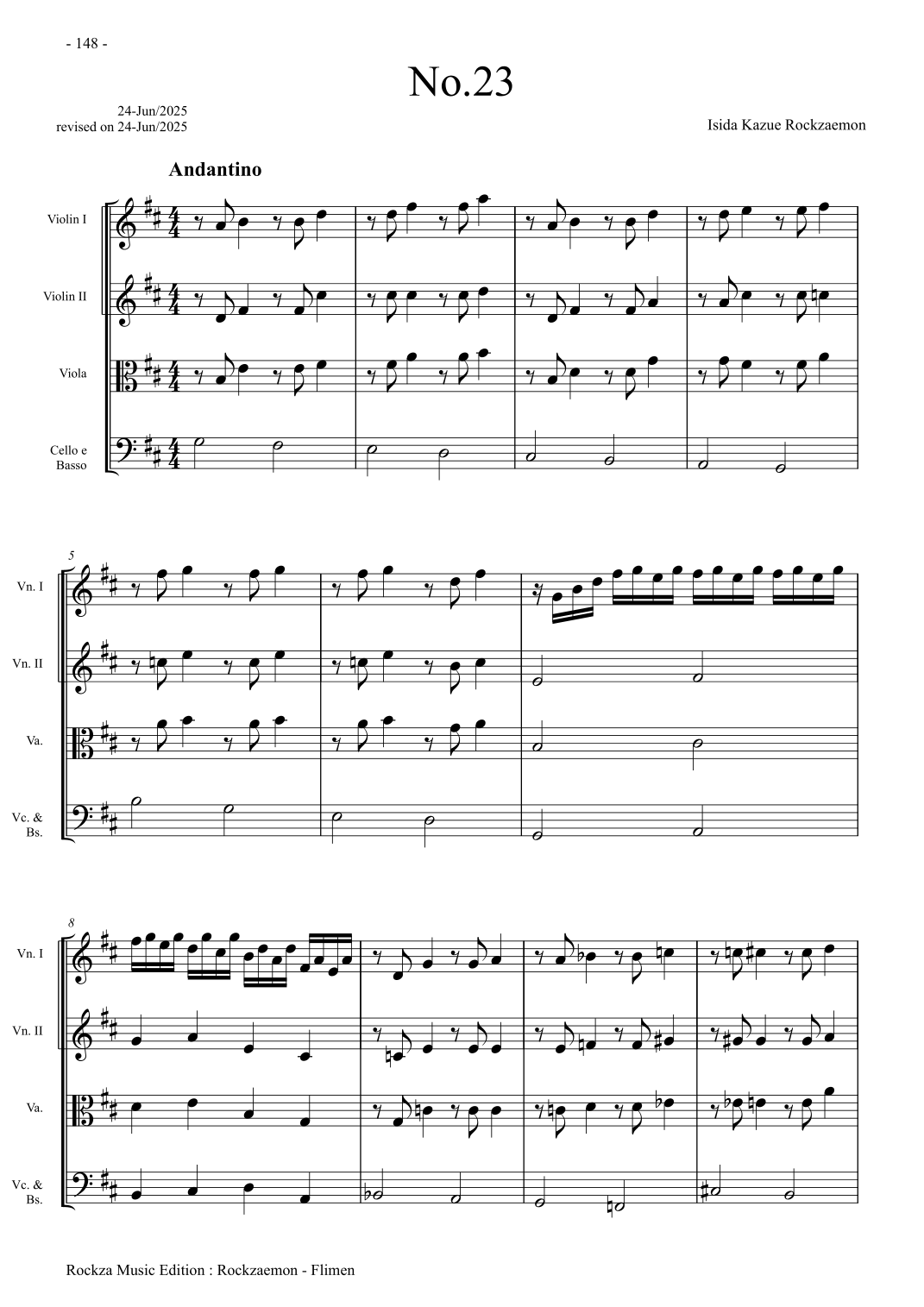 Prelude for String ensemble, "Flimen" No.23 - Score Only by Isida Kazue Rockzaemon Sheet Music ...