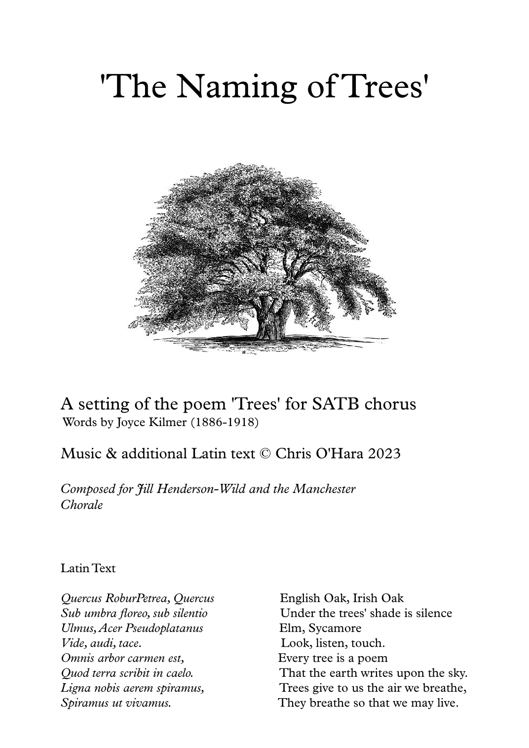 The Naming of Trees Sheet Music | Chris O'Hara | SATB Choir