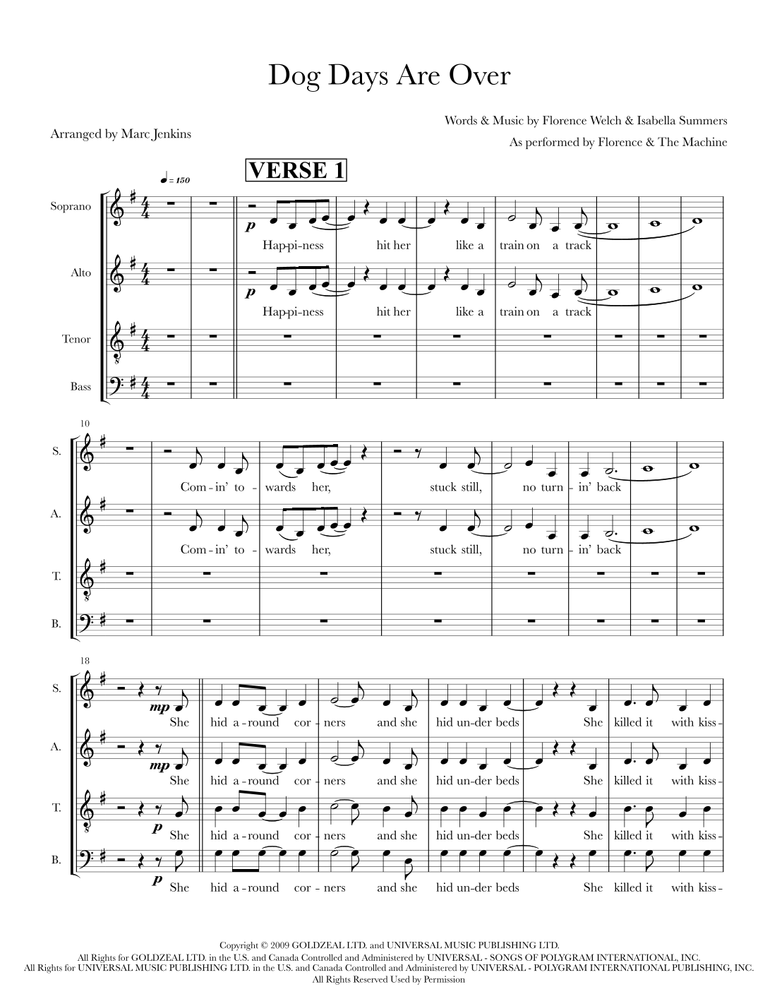 Dog Days Are Over (arr. Marc Jenkins) by Florence And The Machine Sheet ...