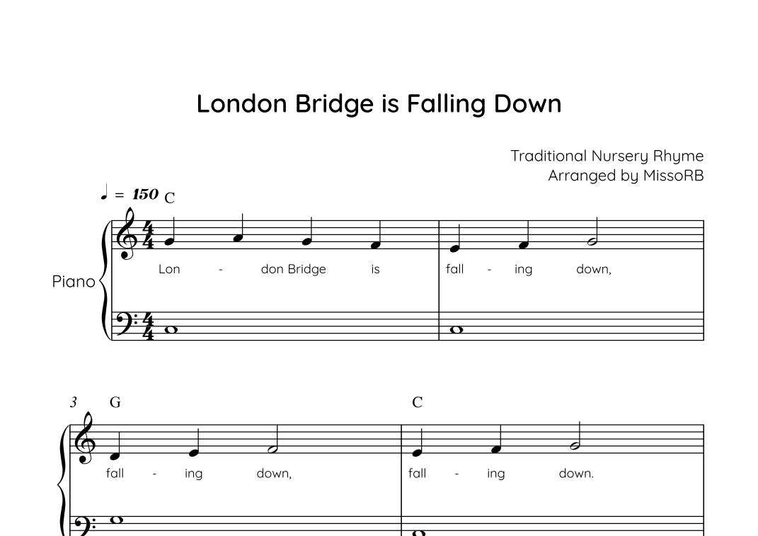 London Bridge is Falling Down - Piano in C With Chords & Lyric - Easy ...