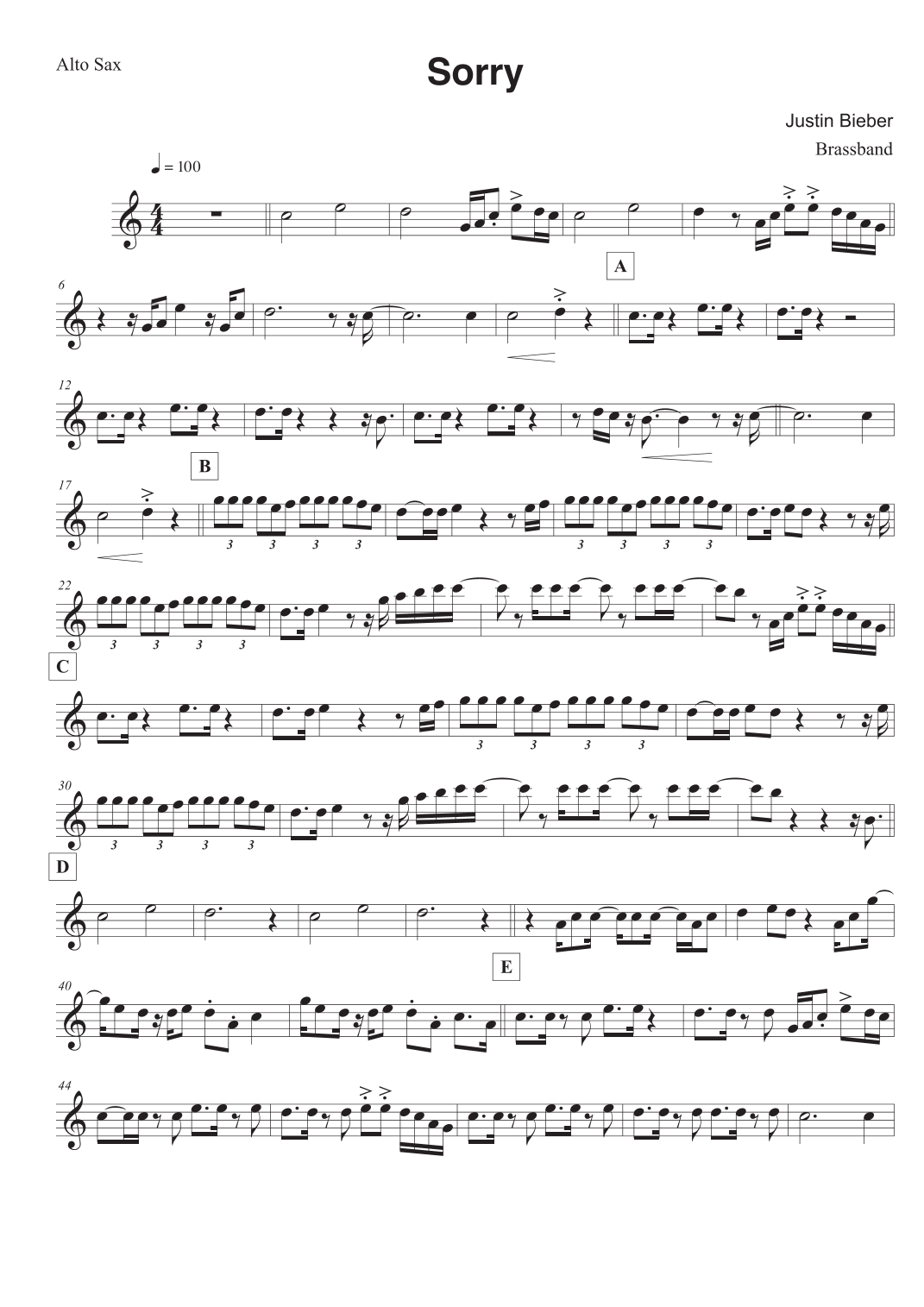 Sorry (arr. Twan Kuijper) by Justin Bieber Sheet Music for Concert Band ...