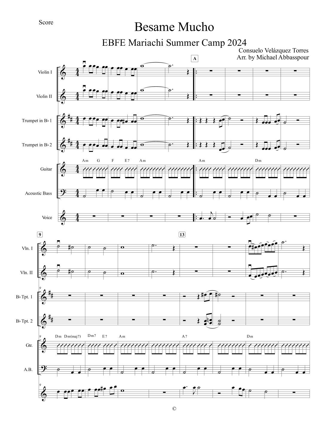 Bésame Mucho (arr. Michael Abbasspour) by Full Dog Upon Release Sheet ...
