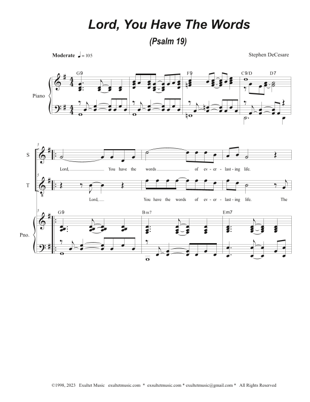 Lord You Have The Words Psalm 19 Duet For Soprano And Tenor Solo