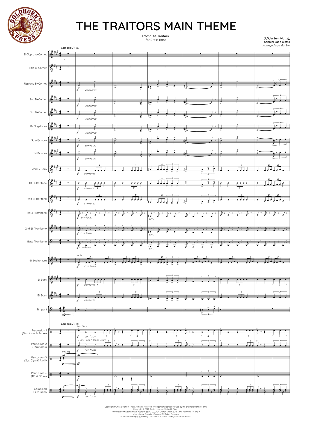 The Traitors Main Theme (arr. Ian Barlow) by (P/k/a Sam Watts) Sheet ...
