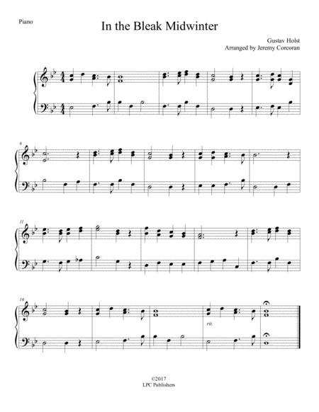In the Bleak Midwinter for Easy Piano (arr. Jeremy Corcoran) by Gustav ...