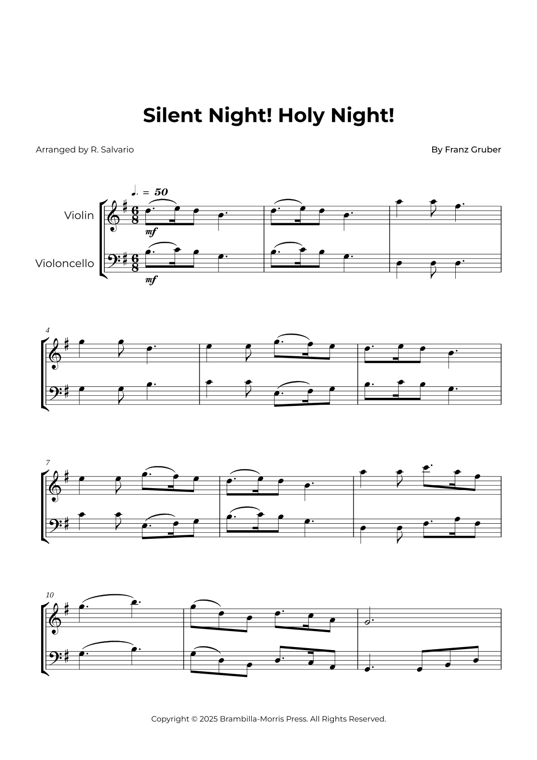 Silent Night! Holy Night! - Violin and Cello Duet (arr. R. Salvario ...