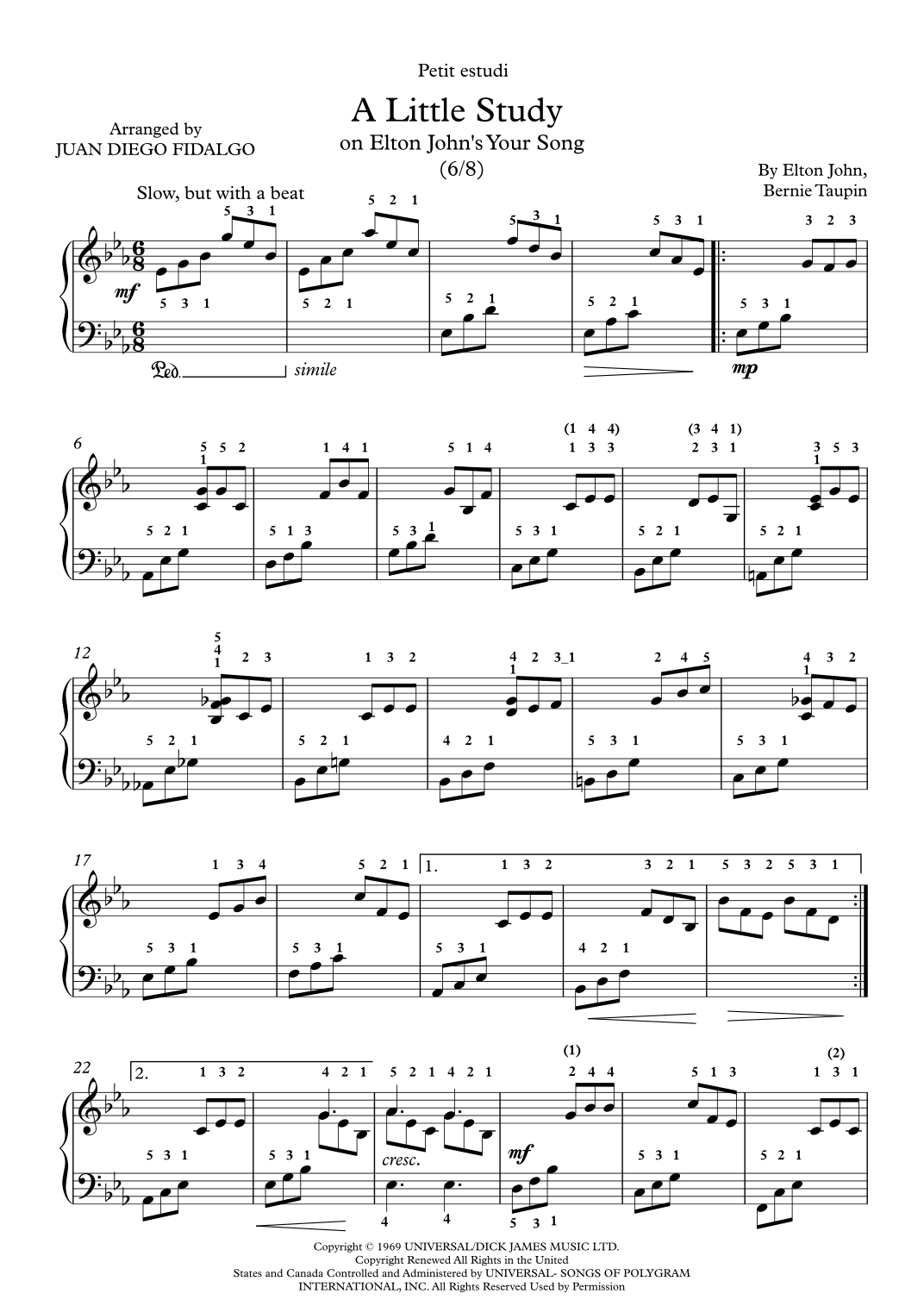 Your Song (arr. Juan Diego Fidalgo) by Elton John Sheet Music for Piano ...
