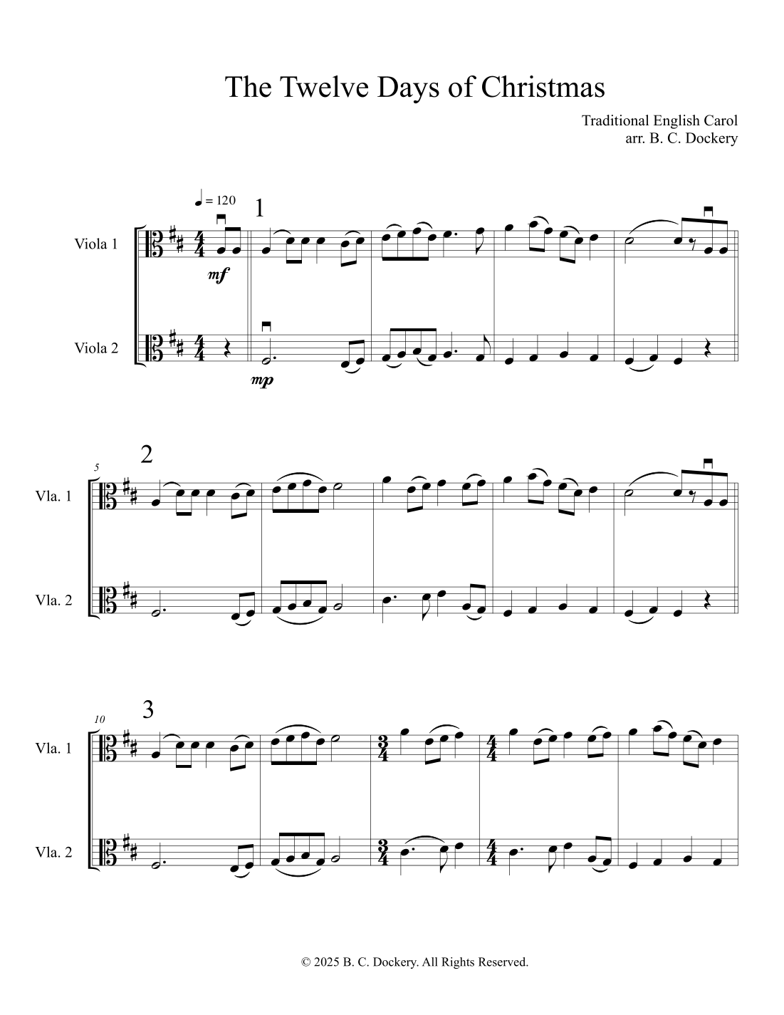 The Twelve Days of Christmas (Viola Duet) (arr. B. C. Dockery) by ...