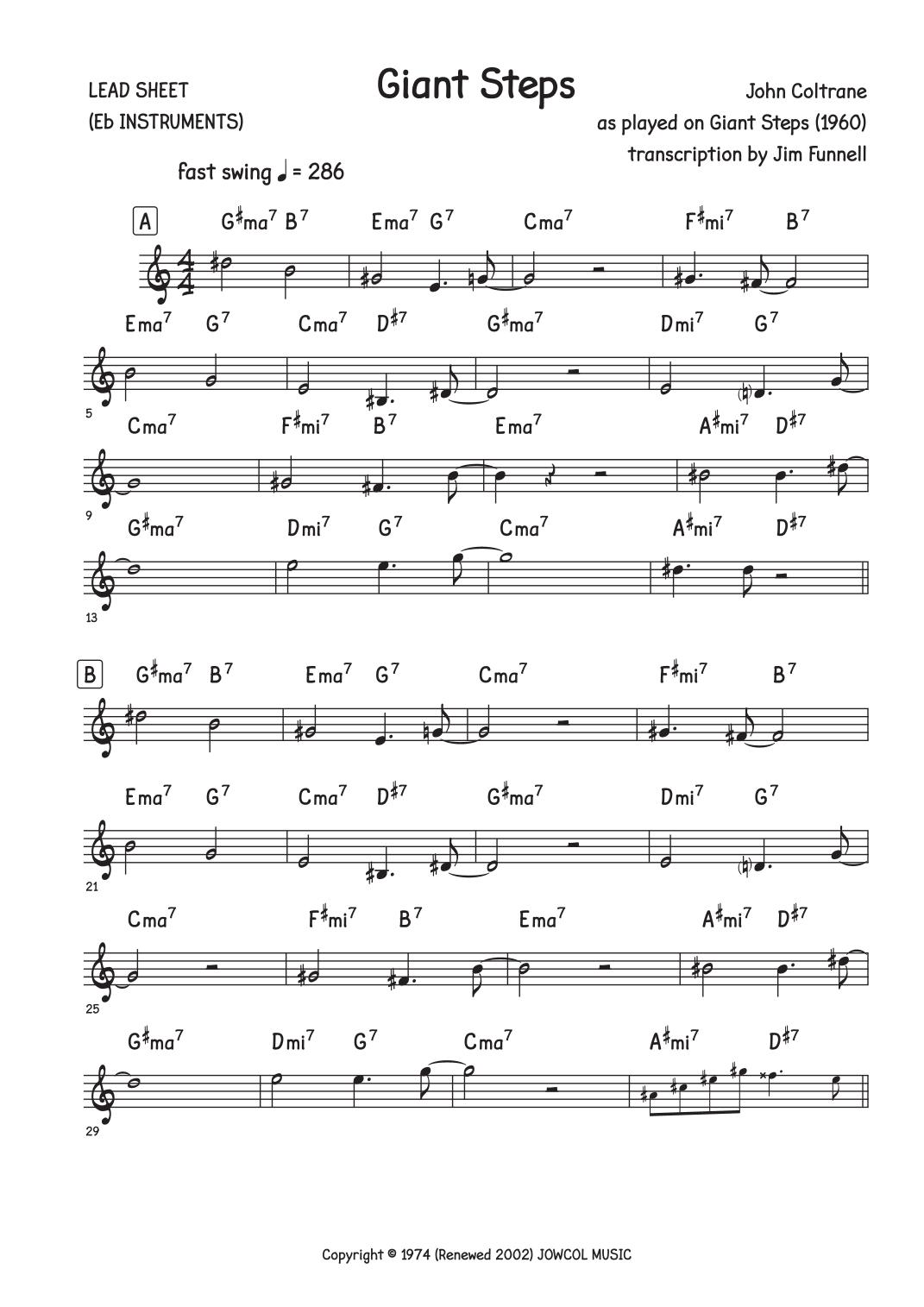 Giant Steps (arr. Jim Funnell) von John Coltrane Noten zum Leadsheet ...