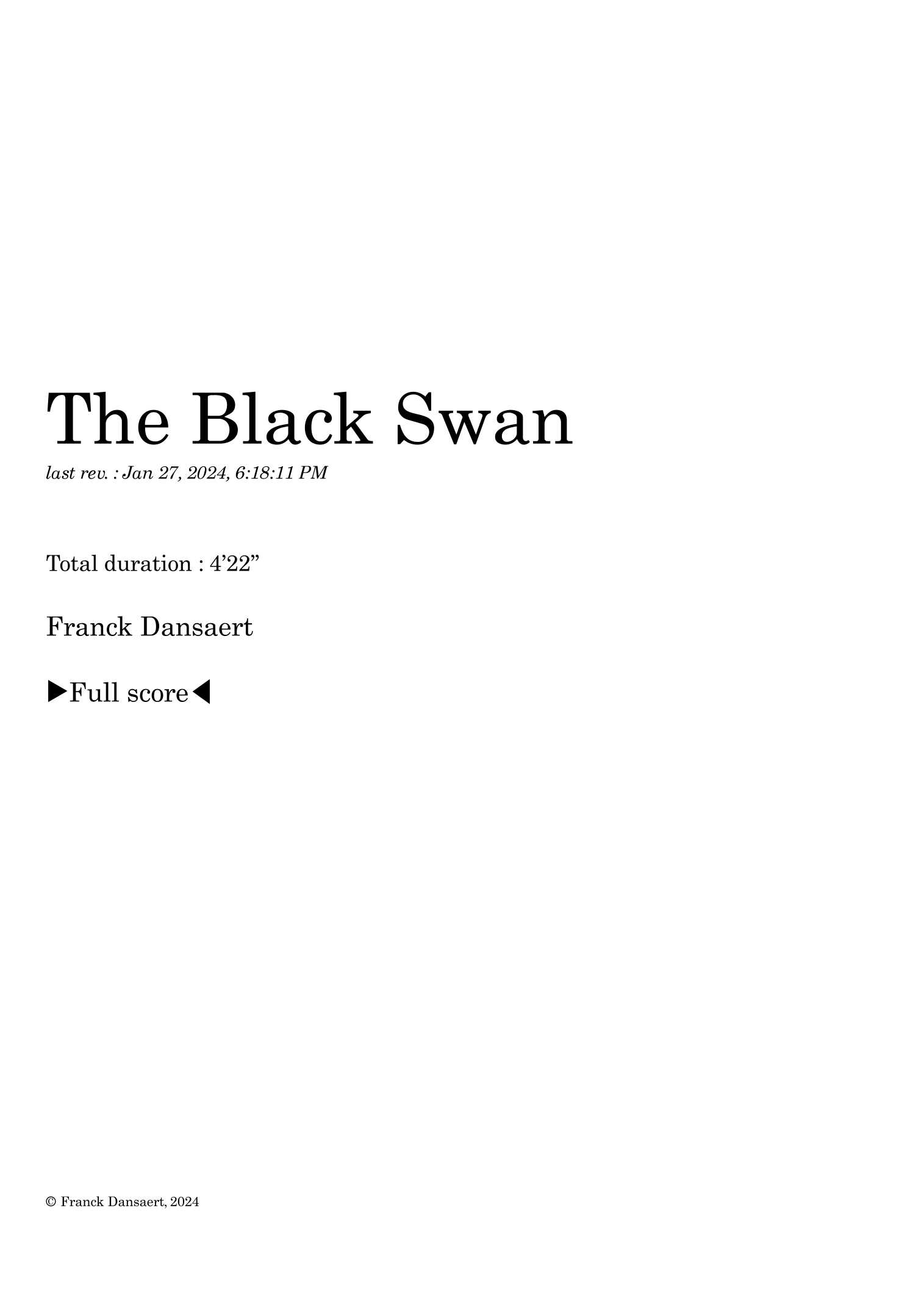 The black Swan - Score Only by Franck Dansaert Sheet Music for Full ...