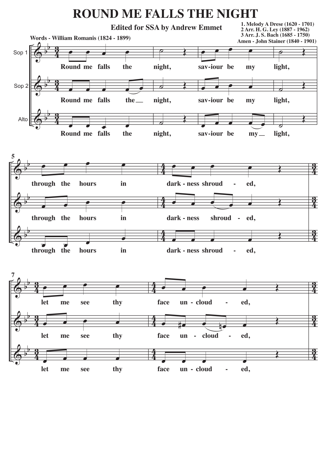 Round Me Falls The Night A Cappella SSA (arr. Andrew Emmet) by Melody A ...