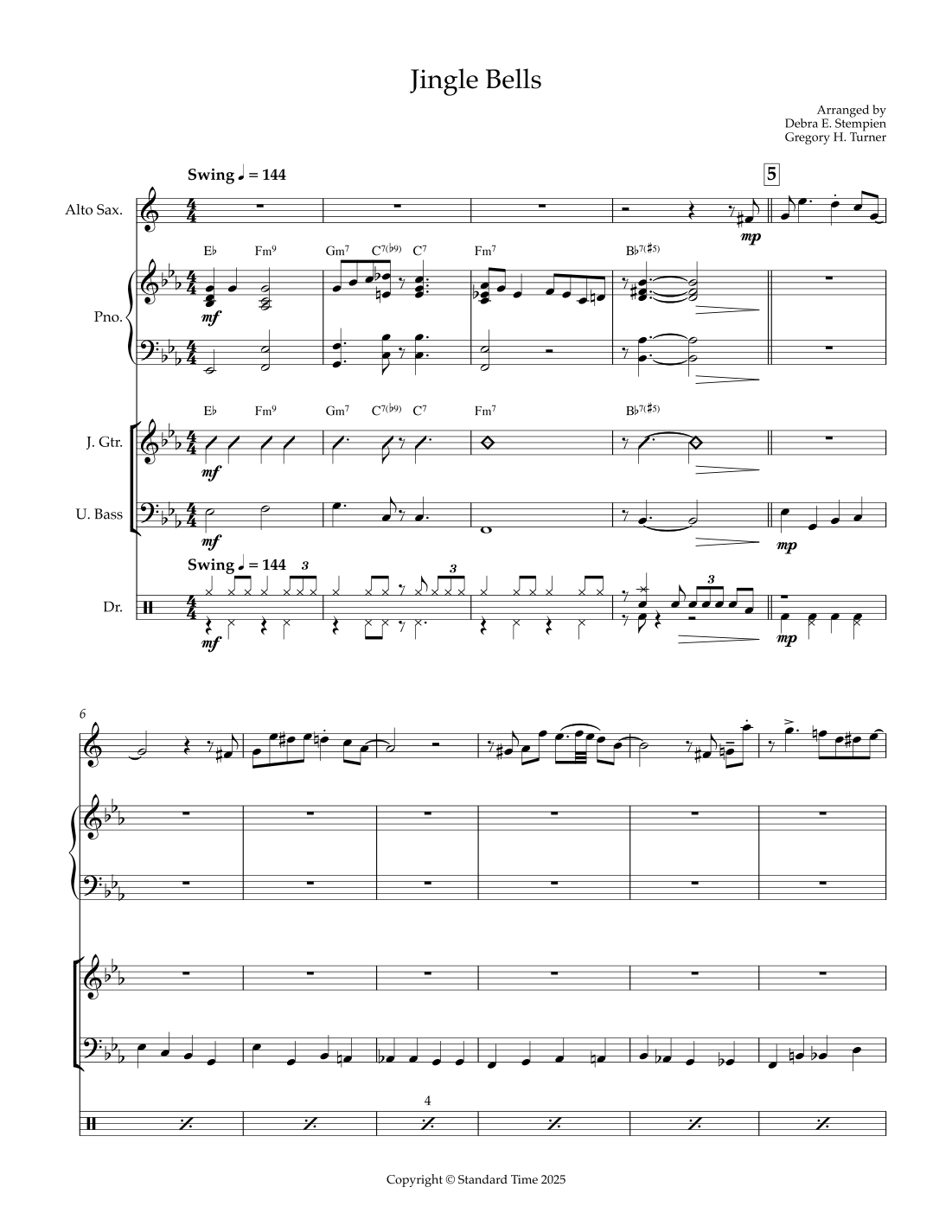 Jingle Bells for Alto Sax Jazz Combo (Swing) (arr. Debra E. Stempien ...