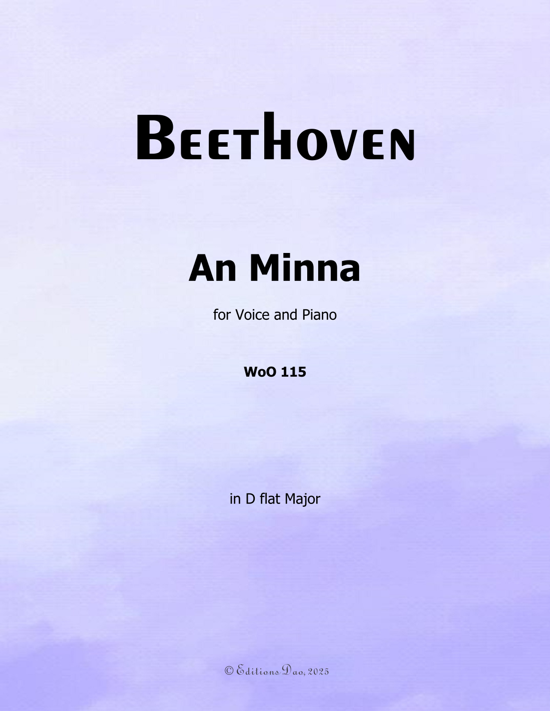 An Minna, by Beethoven, WoO 115, in D flat Major (arr. Editions Dao) by ...