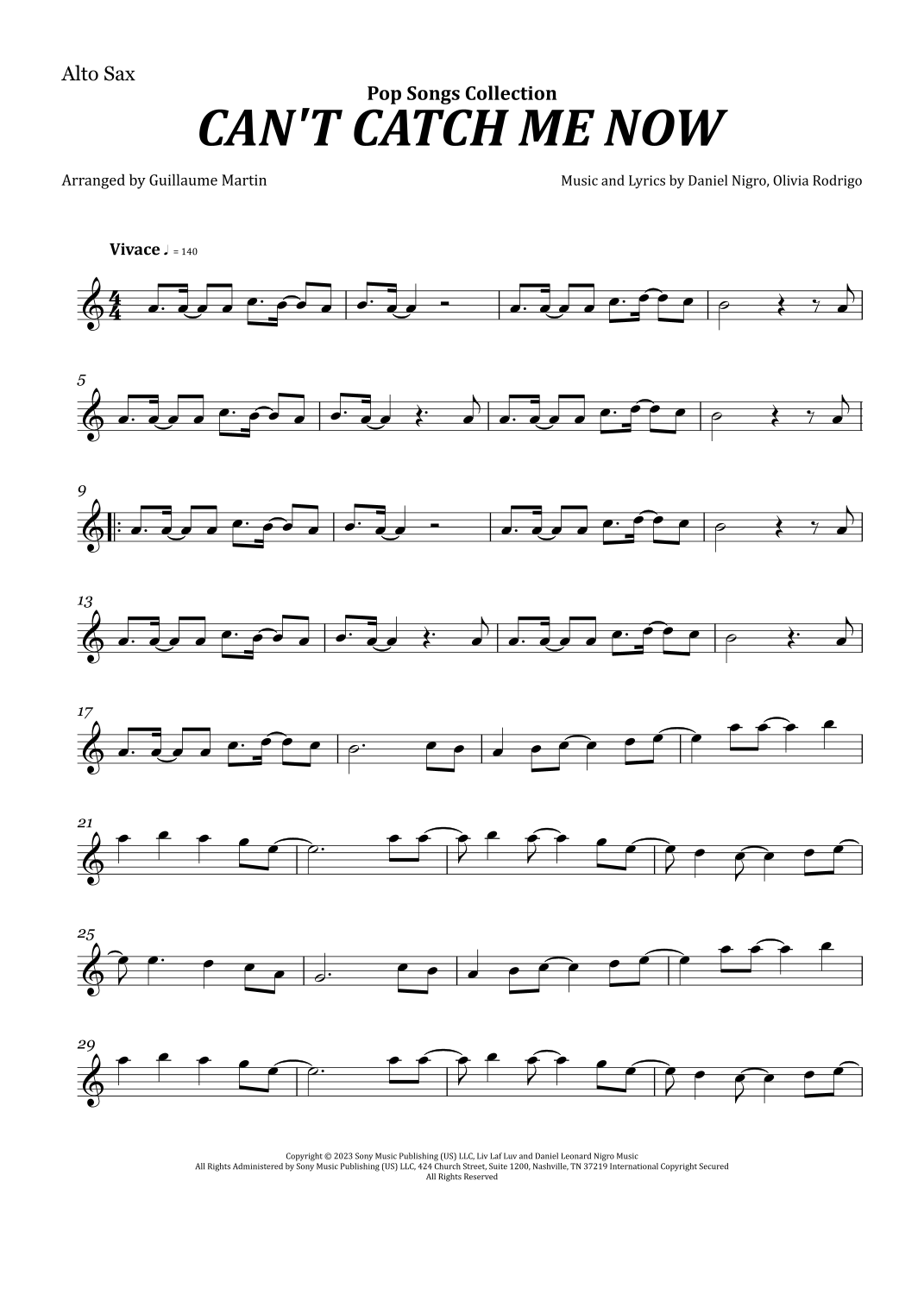 Can t Catch Me Now arr Guillaume Martin By Olivia Rodrigo Sheet Can t Catch Me Now arr Guillaume Martin By Olivia Rodrigo Sheet