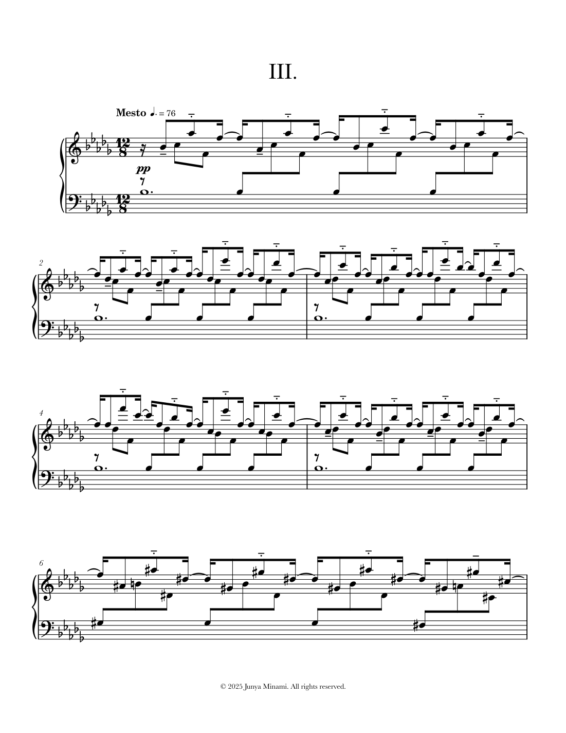 Burnt Norton, Op. 2, III. Mesto by Junya Minami Sheet Music for Piano ...