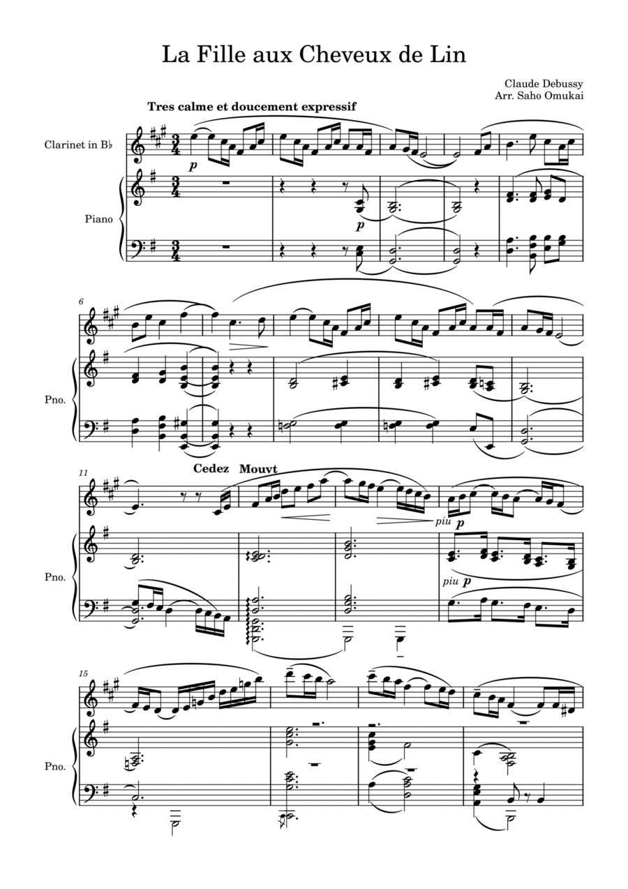 C.Debussy: La Fille aux Cheveux de Lin for clarinet and piano (arr ...