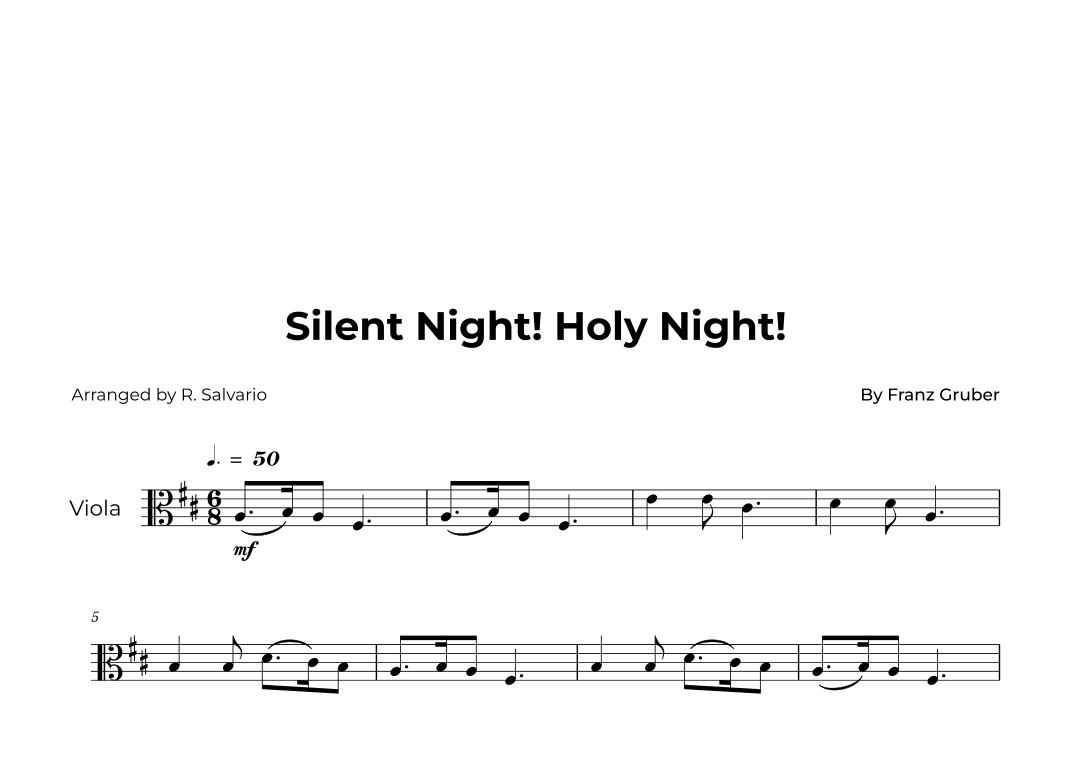 Silent Night! Holy Night! (Viola) (arr. R. Salvario) by Franz Gruber ...
