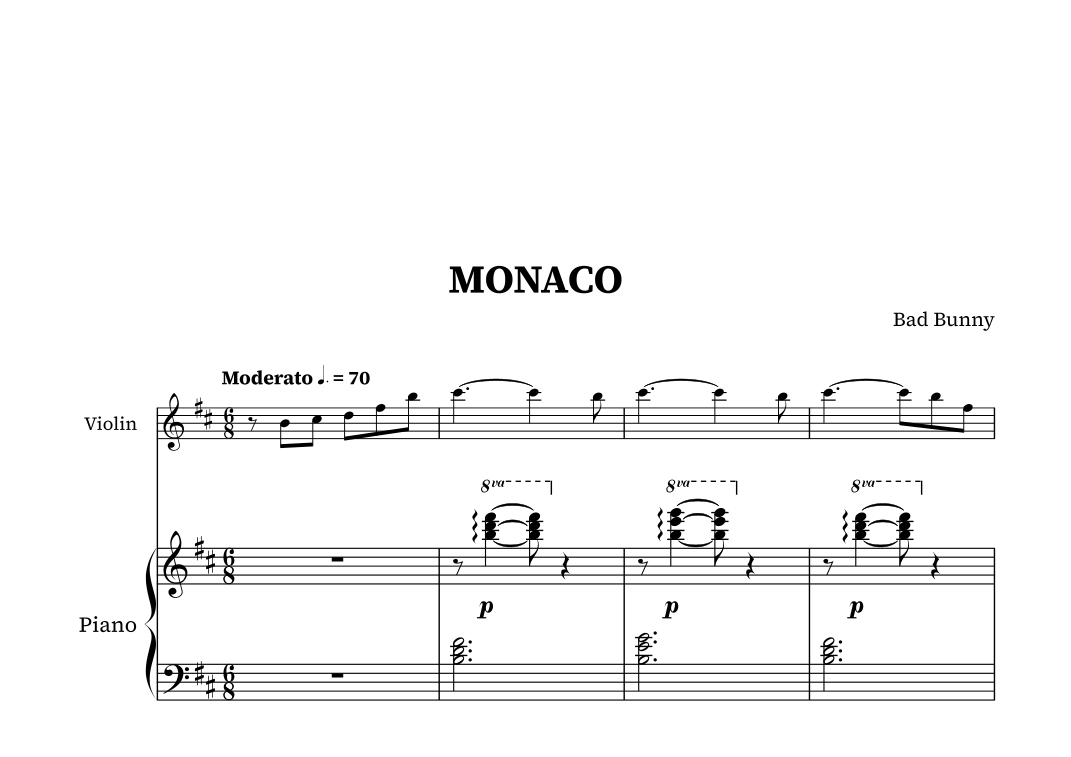 Monaco (arr. Pedro Marques) by Bad Bunny Sheet Music for Violin and ...