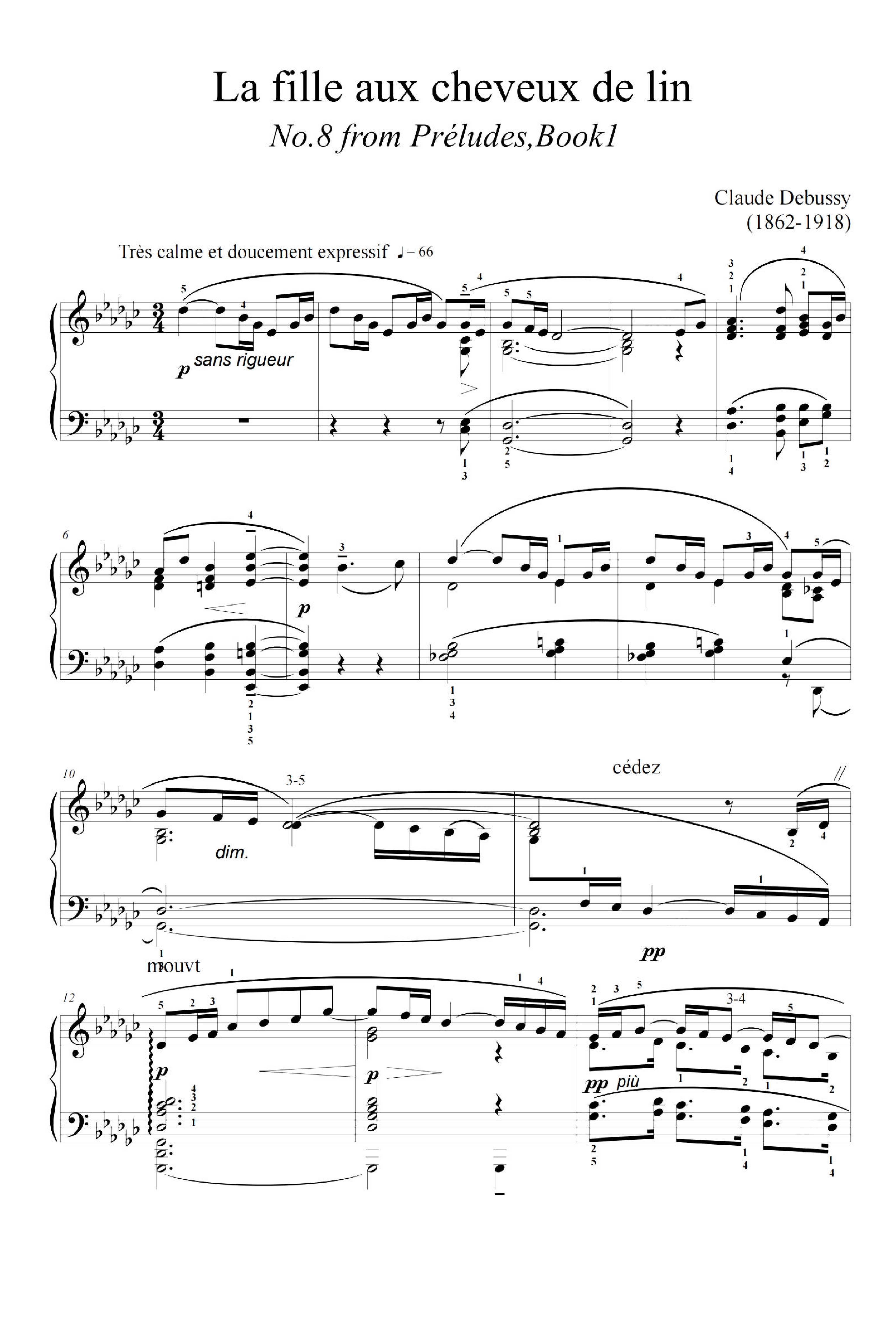 La fille aux cheveux de lin - Claude Debussy (arr. Claude Debussy) by ...