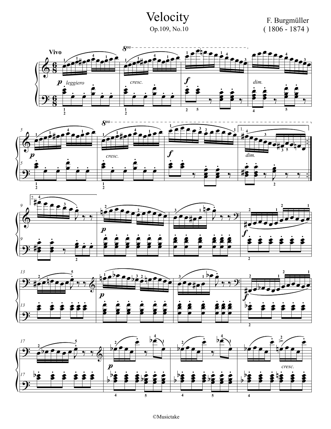 Burgmuller Velocity Op.109, No.10 (arr. Benjamin Choupak) by Benjamin ...