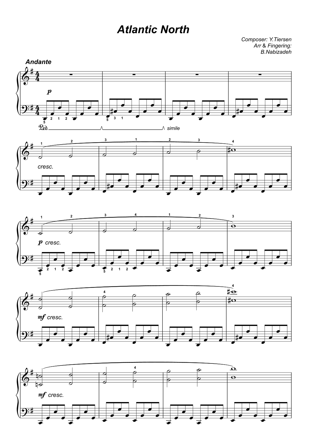 Atlantic North (arr. behrang nabizadeh) by Yann Tiersen Sheet Music for ...