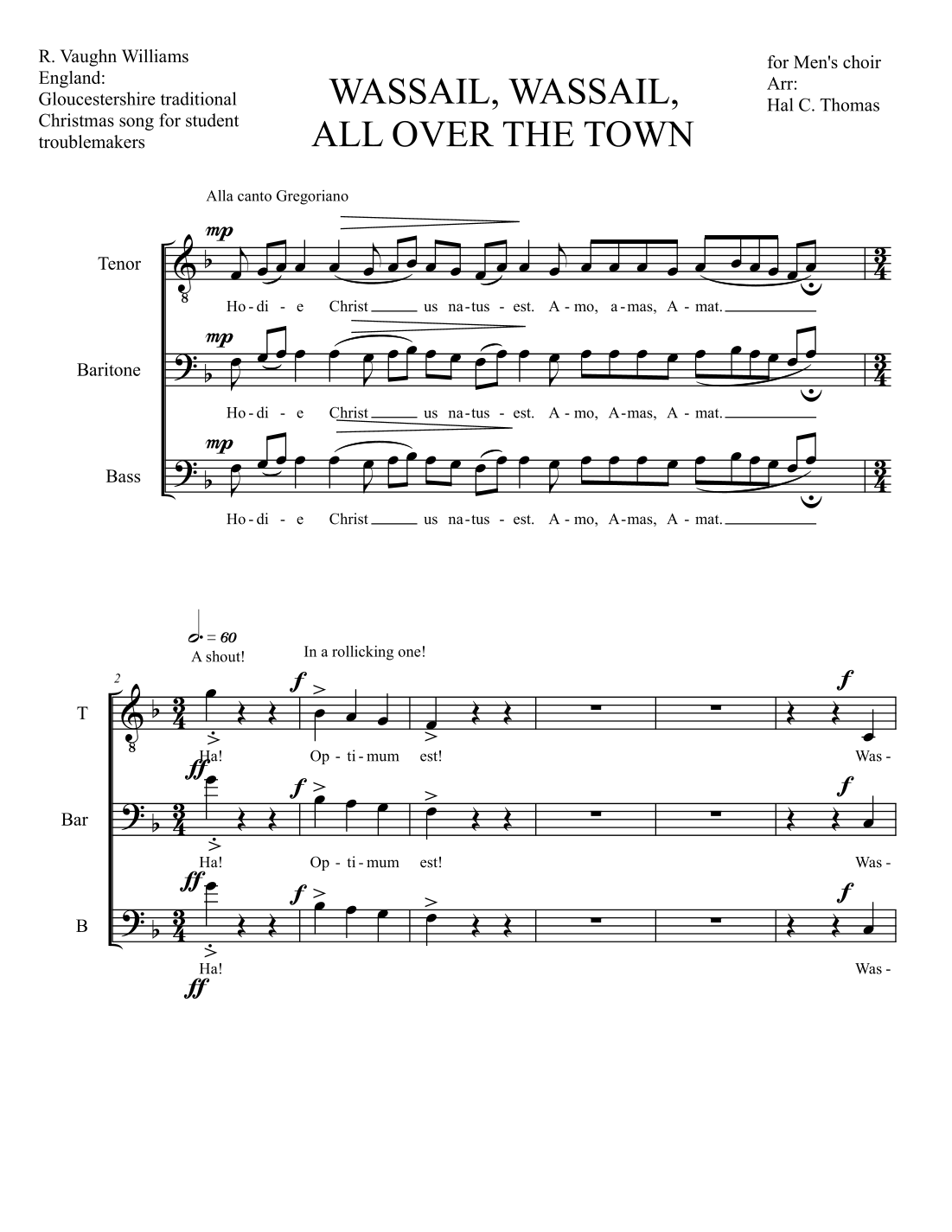 WASSAIL voice parts only (arr. HAL C THOMAS) by HAL C THOMAS Sheet ...