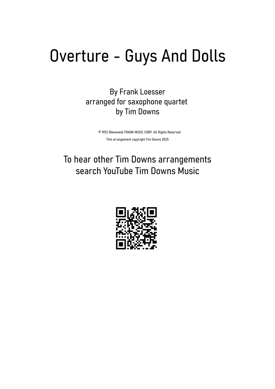 Overture - Guys And Dolls (arr. Tim Downs) by Frank Loesser Sheet Music ...