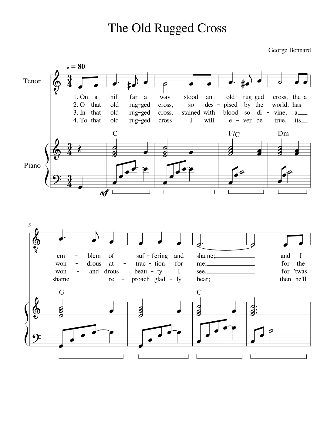 The Old Rugged Cross (Tenor & Piano - Key of C w/ Chord Symbols) (arr ...