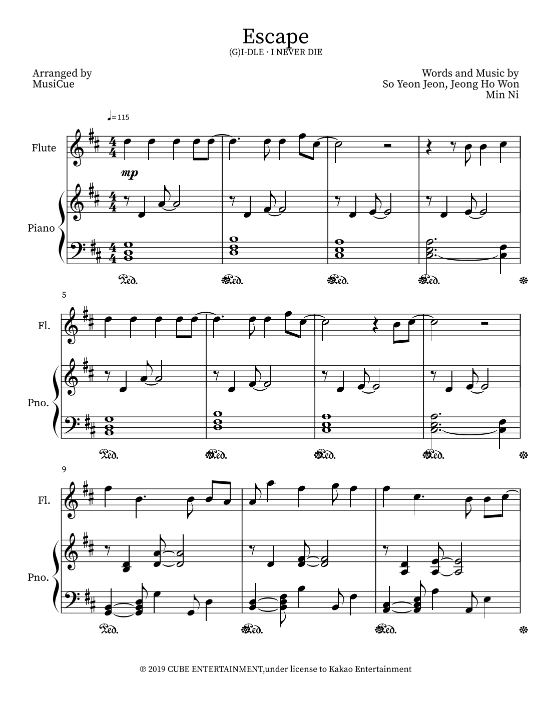 Escape (arr. MusiCue) by (g)i-dle Sheet Music for Piano, Vocal & Guitar ...