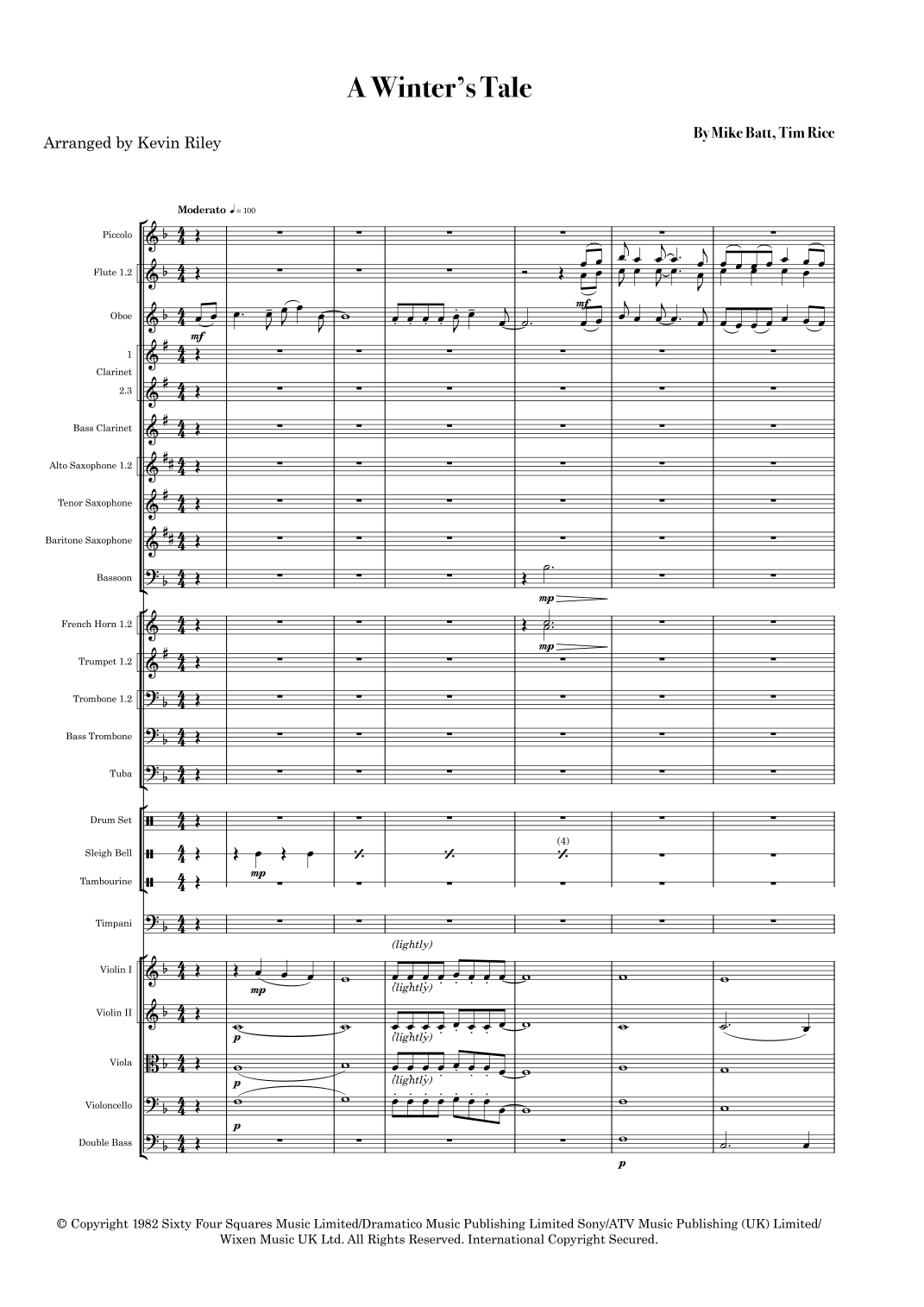 A Winter's Tale (arr. Kevin Riley) by Tim Rice Sheet Music for Full ...