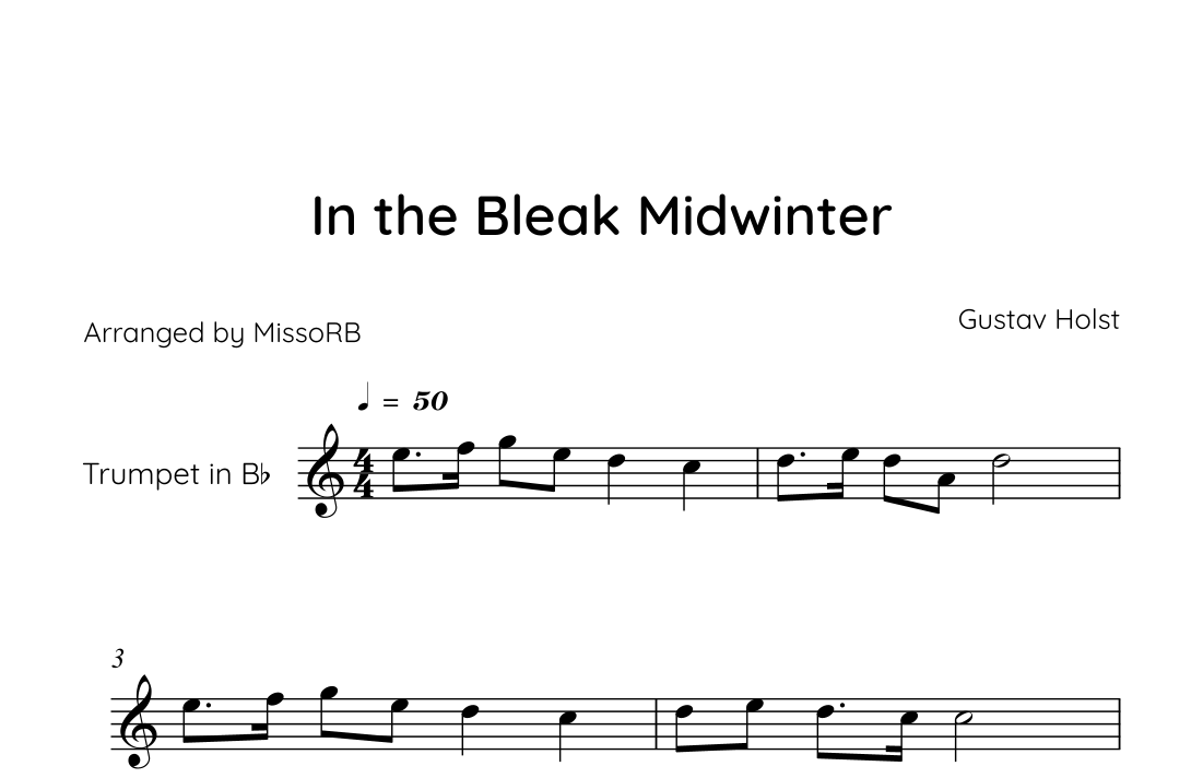 In The Bleak Midwinter - Flute in Bb Major - Easy (arr. MissoRB) by ...