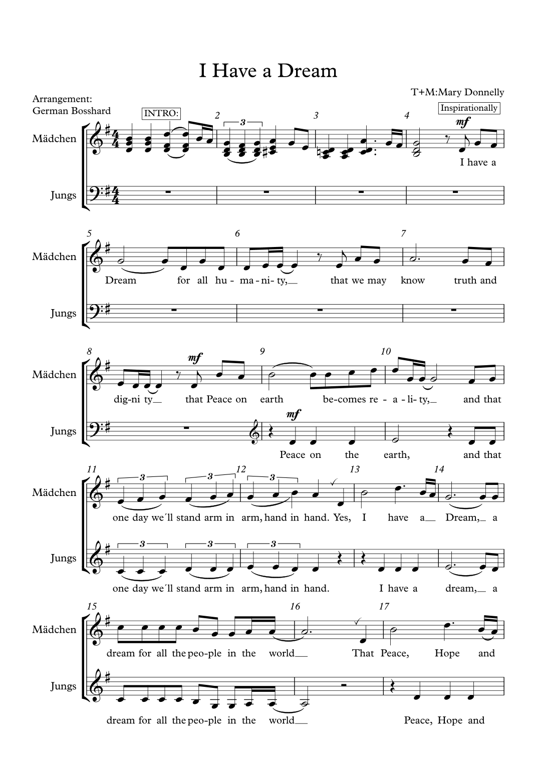 I have a dream (arr. German Bosshard by Mary Donnelly Sheet Music for 2 ...