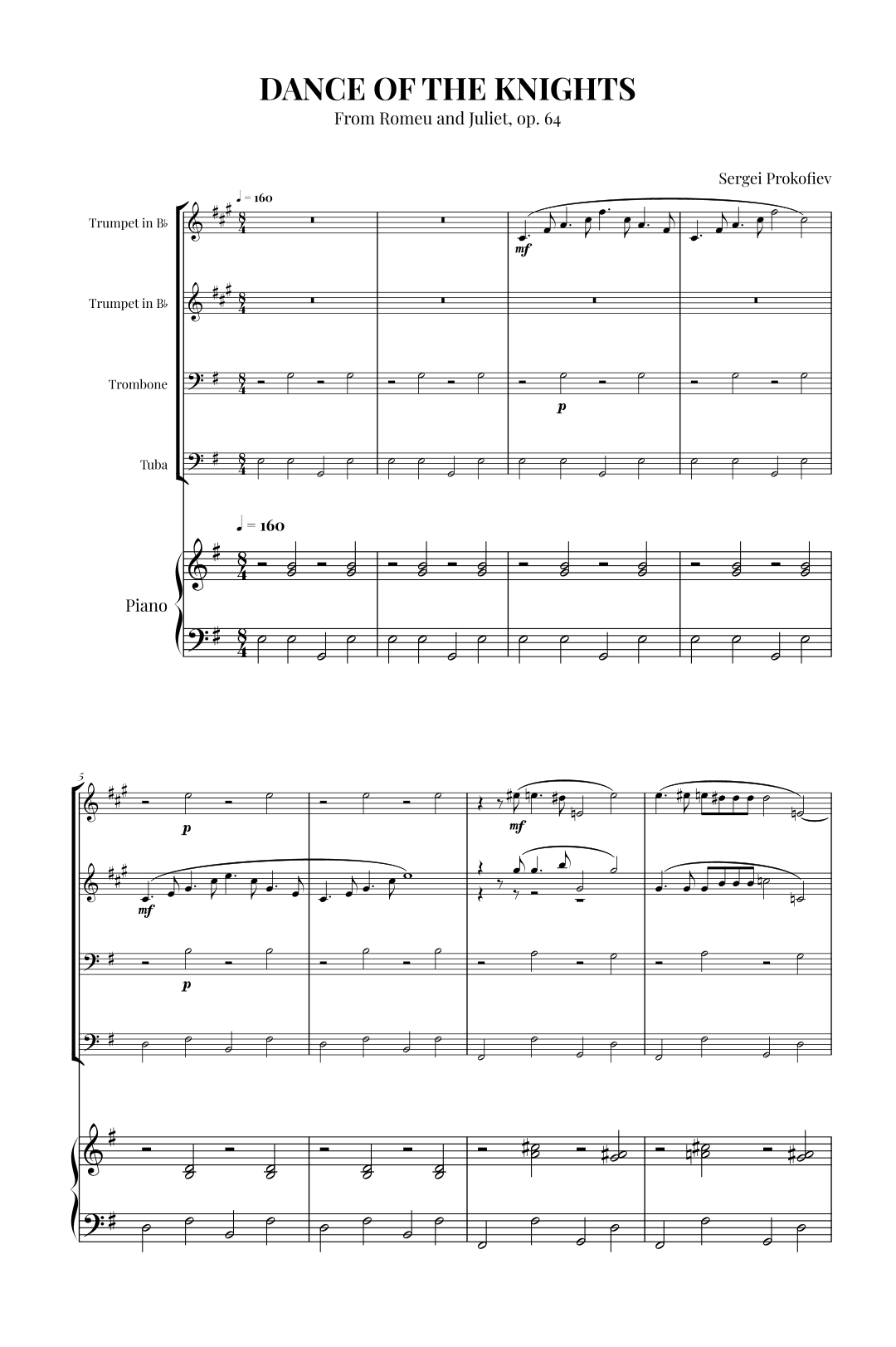 Dance of the Knights - Easy Brass Quartet and Piano (arr. Leonardo ...