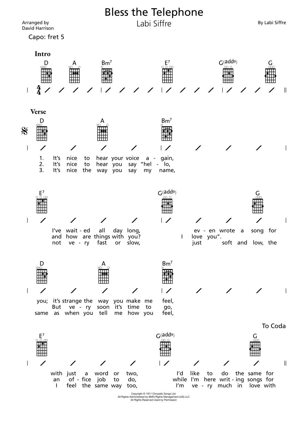 Bless The Telephone (arr. David Harrison) by Labi Siffre Sheet Music ...