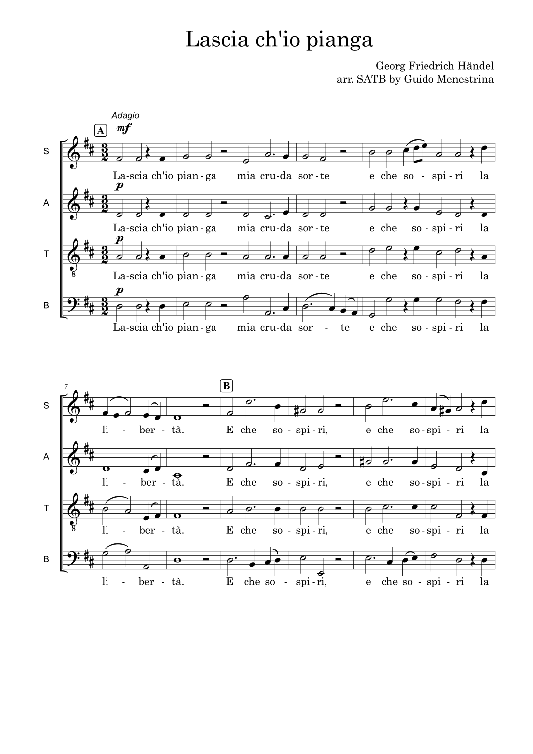 Lascia ch'io pianga SATB (arr. Guido Menestrina) by Guido Menestrina ...