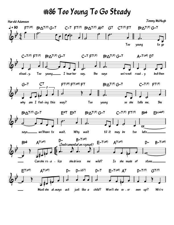 Too Young To Go Steady Sheet Music | John Coltrane | Lead Sheet / Fake Book