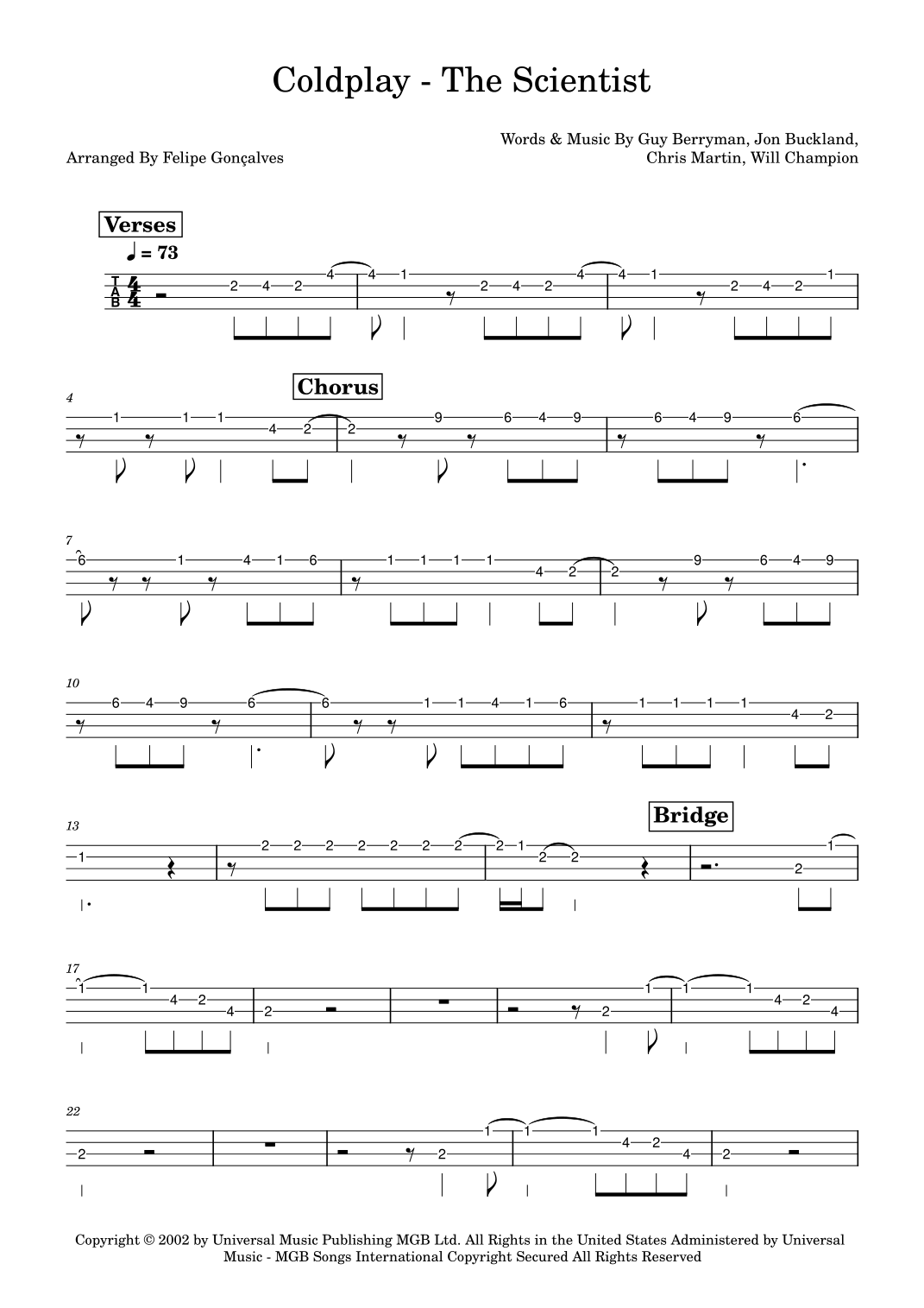 The Scientist (arr. Felipe Gonçalves) by Coldplay Sheet Music for Easy ...