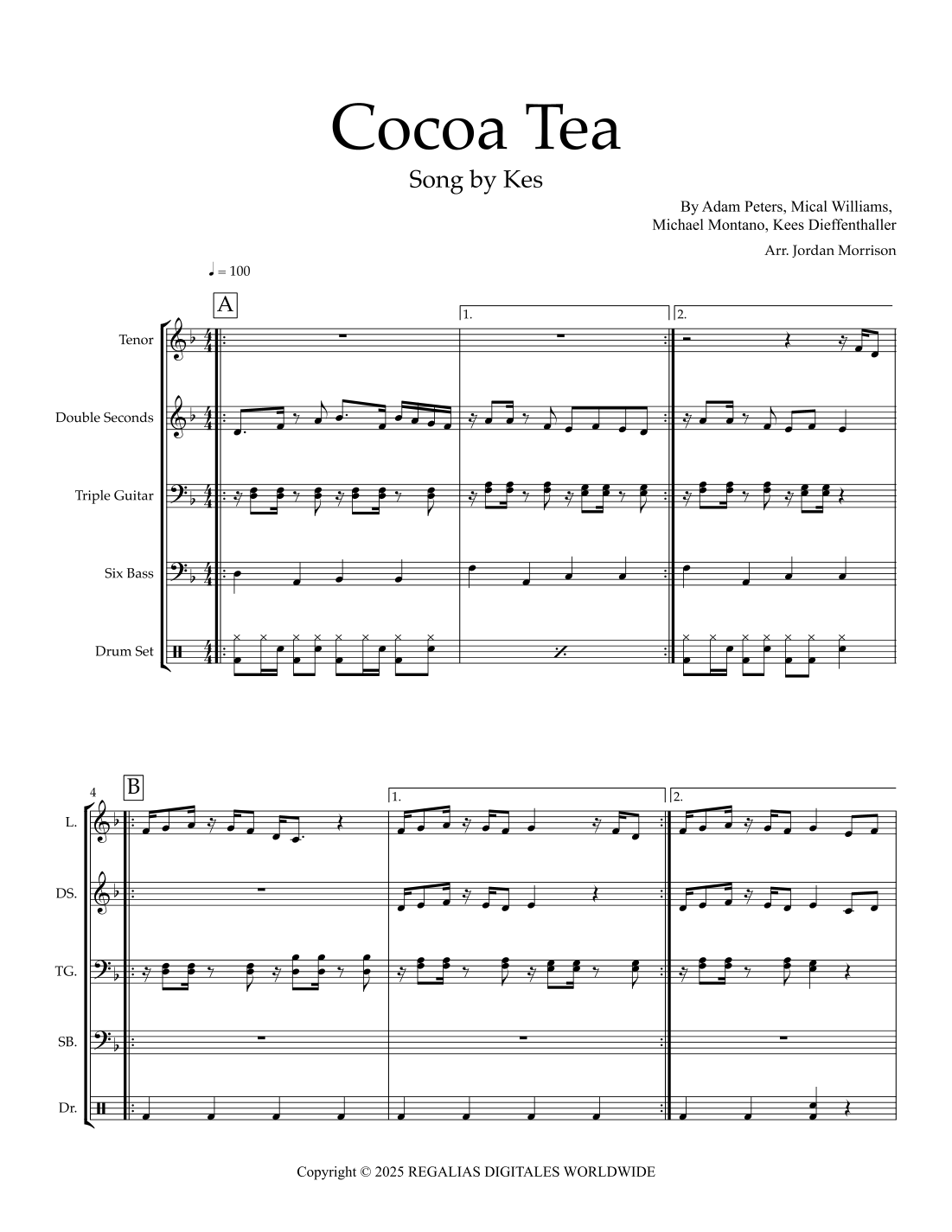 Cocoa Tea (arr. Jordan Morrison) by Kes Sheet Music for Steel Drum Band ...