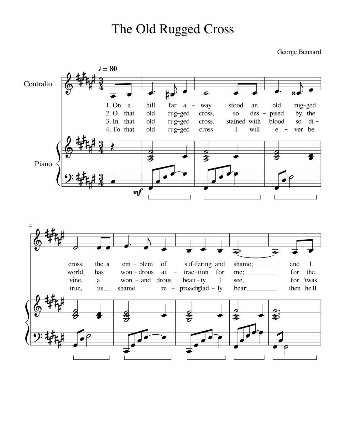 The Old Rugged Cross (Contralto & Piano - Key of F#) (arr. Anderson ...