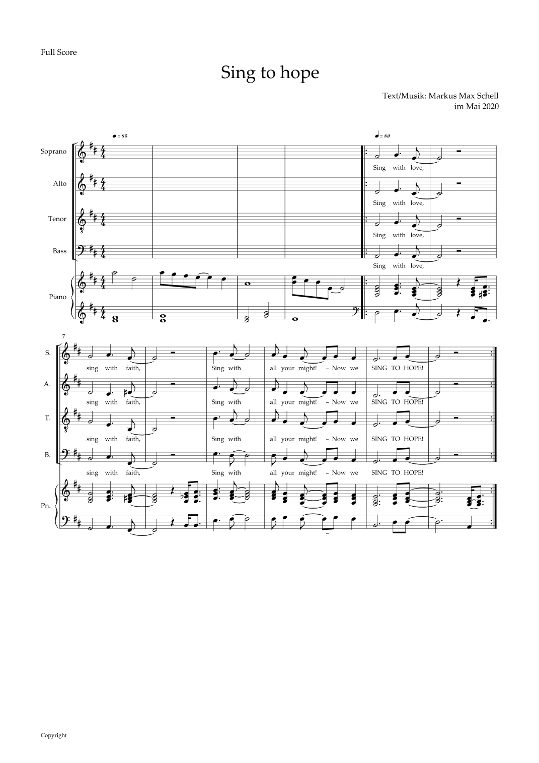 Sing to hope SATB by Markus Max Schell Sheet Music for SATB Choir at ...