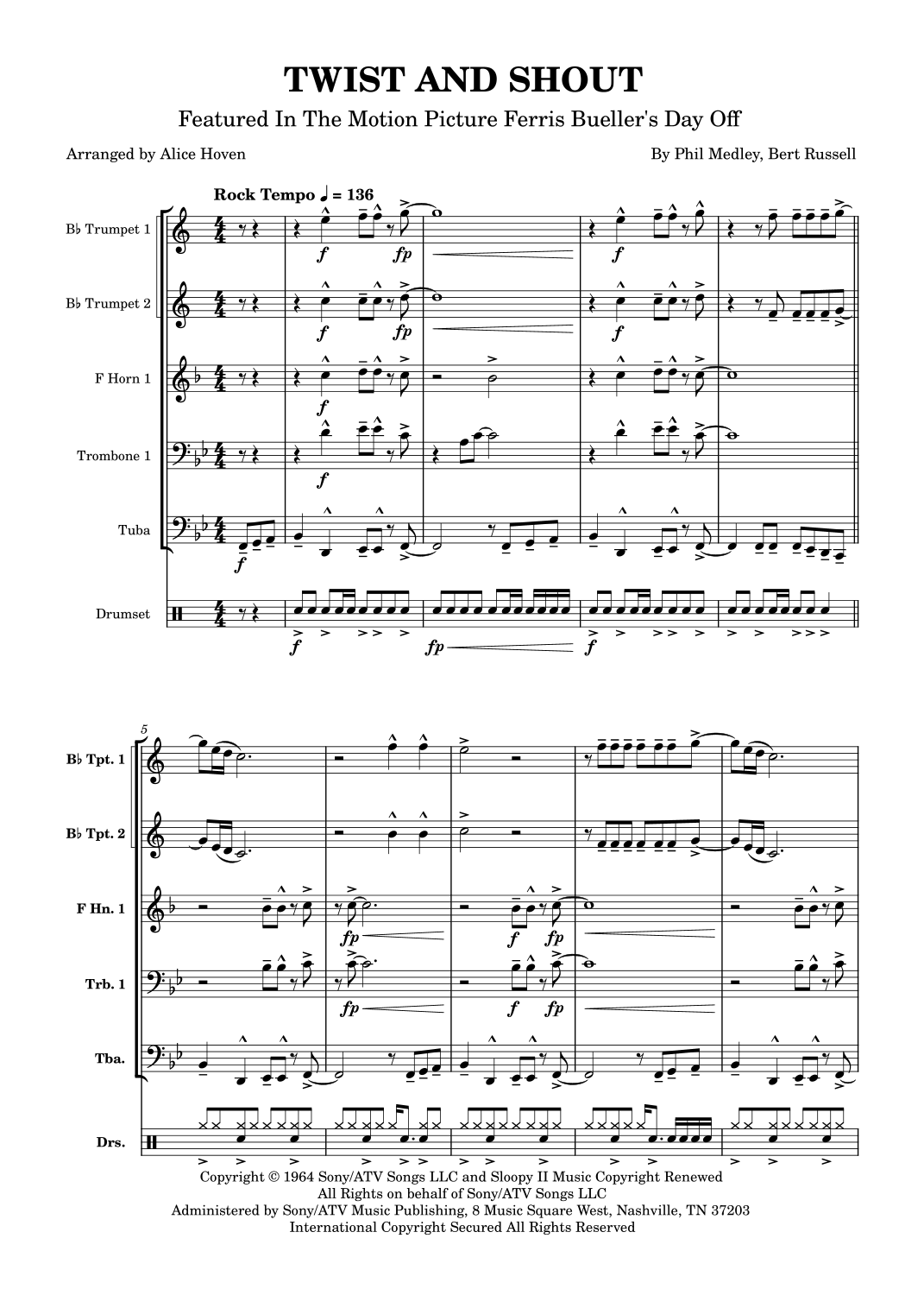 Twist And Shout (arr. Alice Hoven) by The Beatles Sheet Music for Brass ...